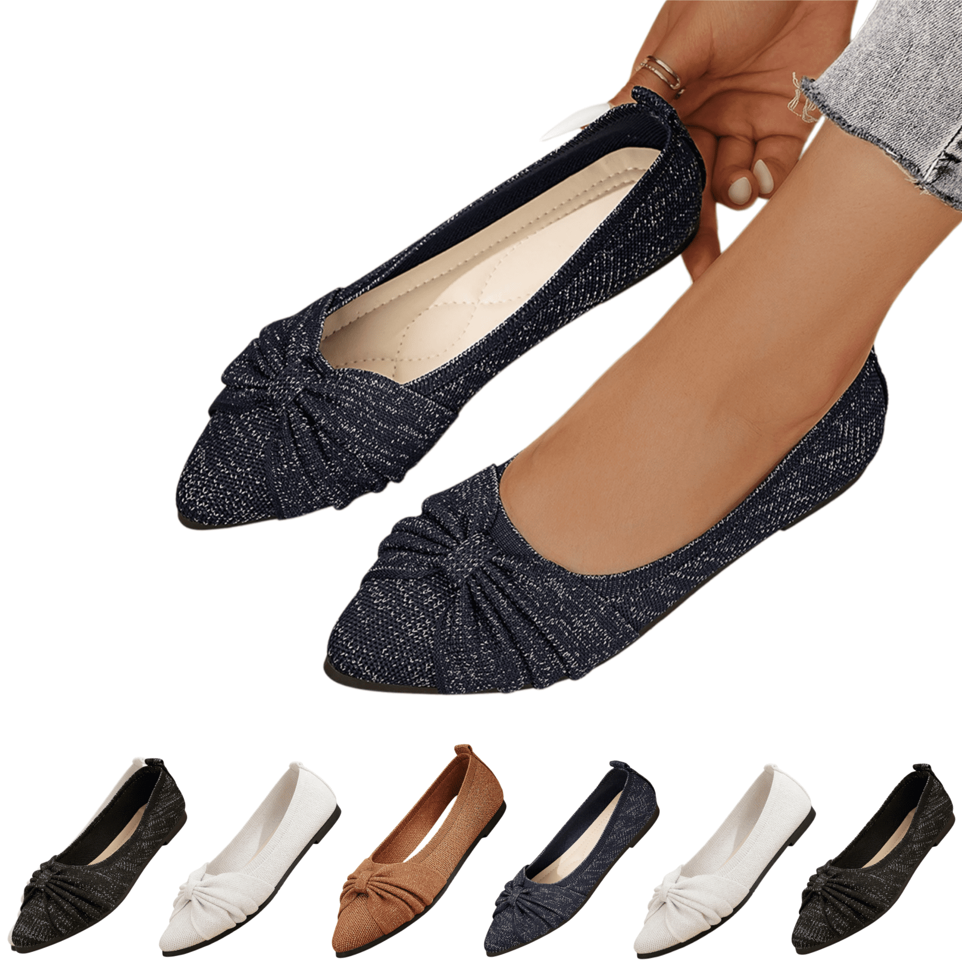 EKVAHL Women's Flat Shoes - Ballet Flats with Bow Shallow Toe Pointed ...