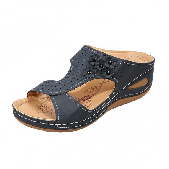 EKVAHL Women's Orthopedic Cutout Wedge Sandals, Floral Open Toe Slip On ...