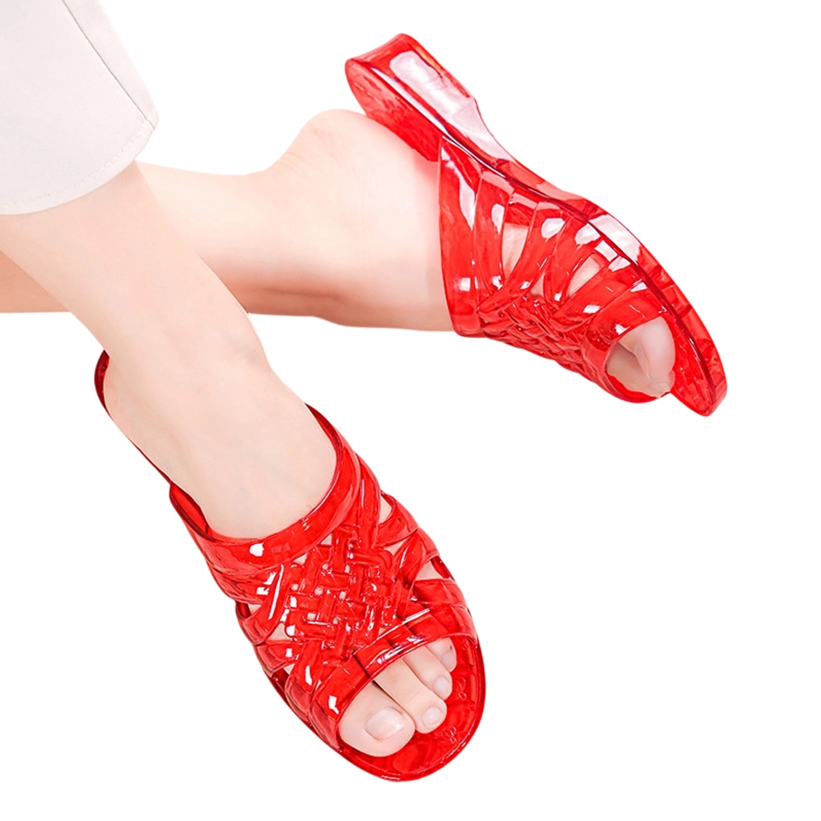 EKVAHL Women's Weave Jelly Slide Sandals, Open Toe Slip-On Wedge Mules ...