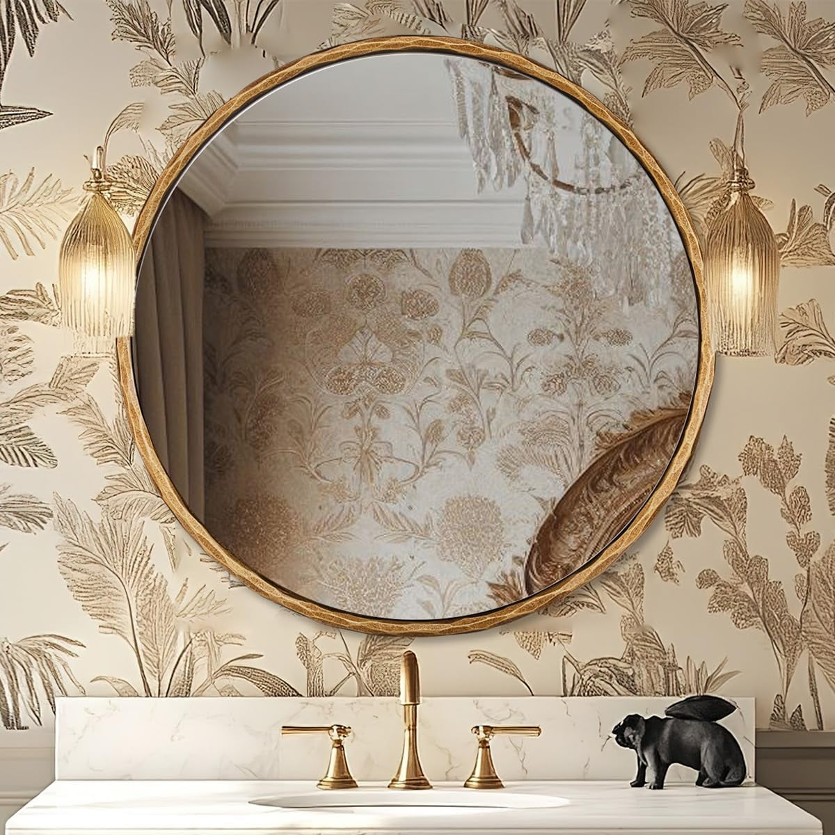 EL CLASICO OVERSEAS 30 Inch Hand-Forged Round Gold Mirrors, Solid Steel ...