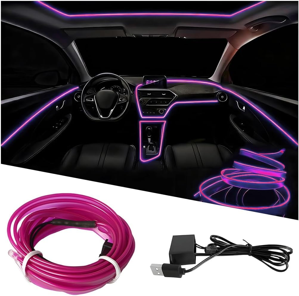 EL Wire Car LED Strip Lights, 10FT 5V USB Vehicle Ambient Lighting Kit ...