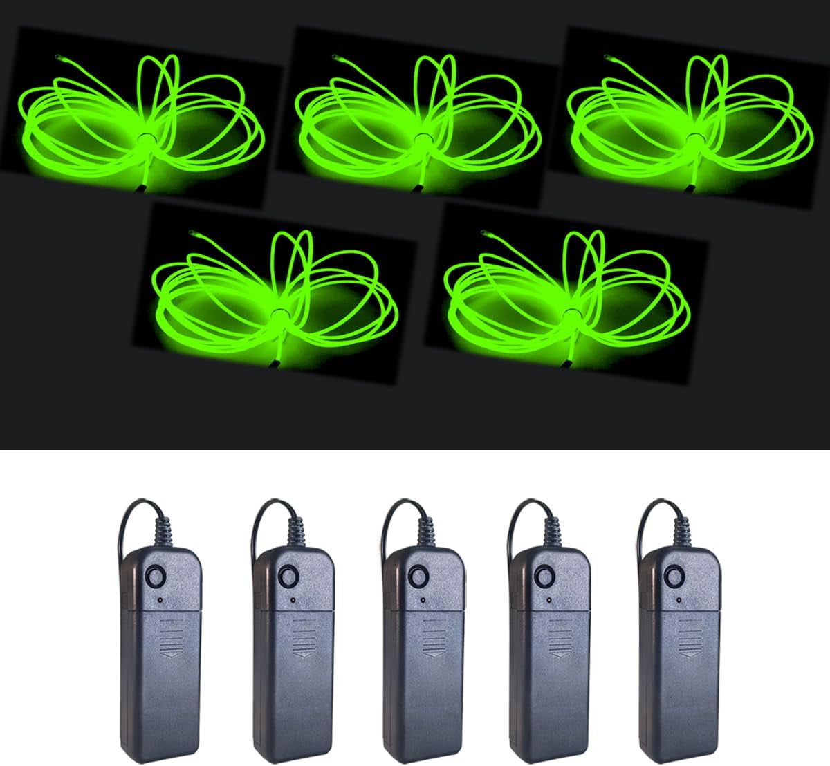 EL Wire Fluorescent Green 5-Pack, 9ft/2.75m Neon Light Wire with Noise ...