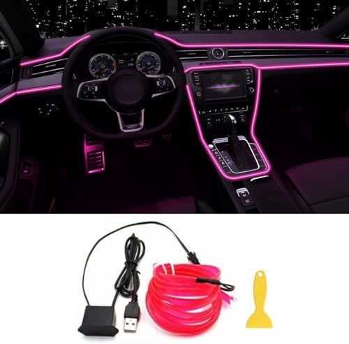 EL Wire Interior Car LED Strip Lights, 16.5FT USB Neon Glowing Strobing ...