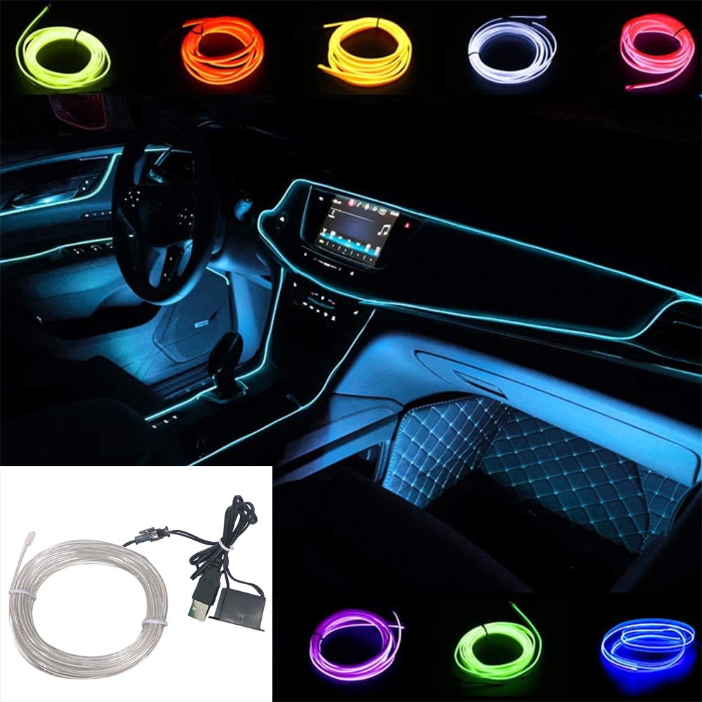 EL Wire Interior Car LED Strip Lights, 5M/16FT USB Neon Glowing ...
