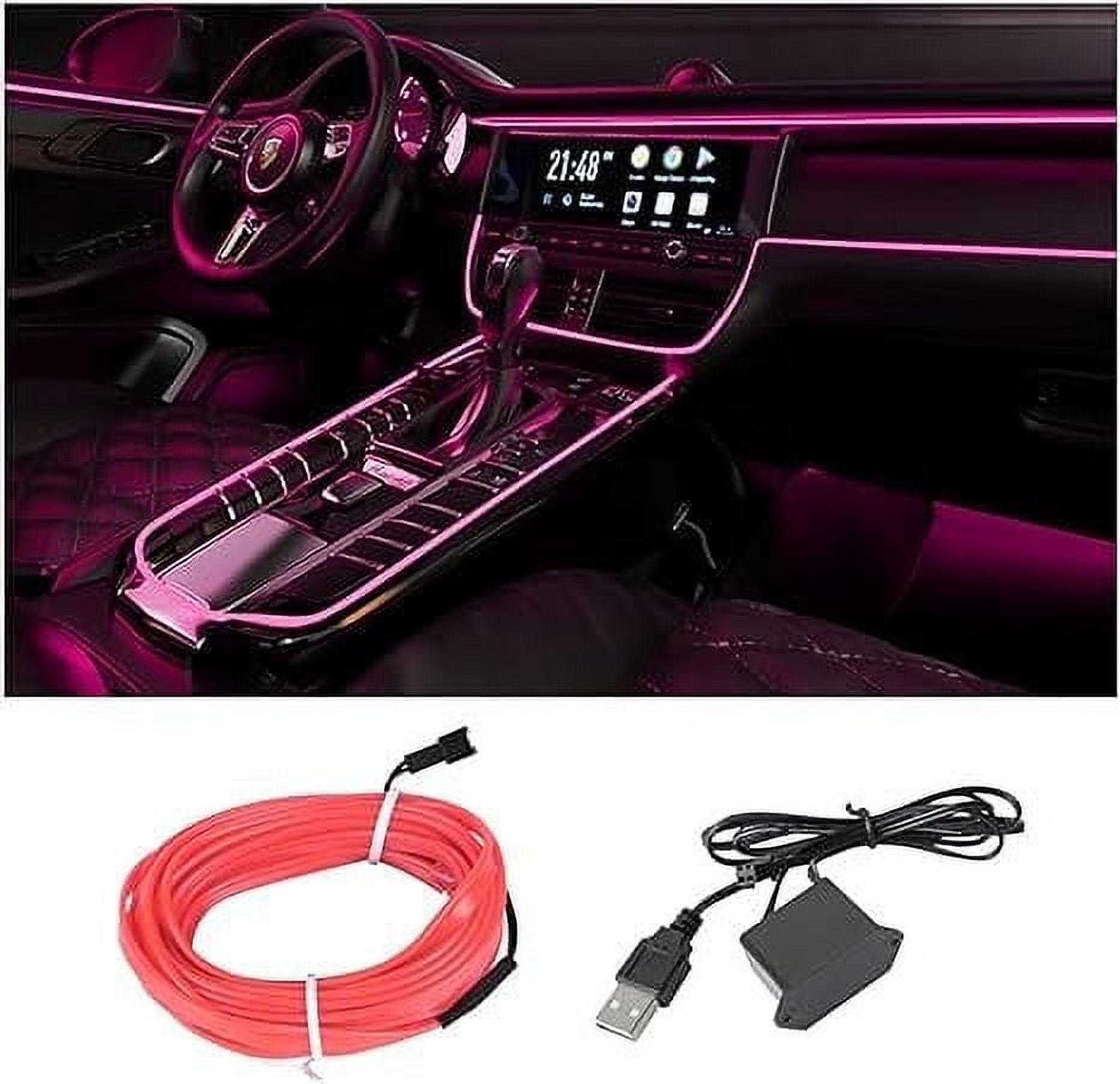 EL Wire Interior Car LED Strip Lights, USB Auto Neon Light Strip with ...
