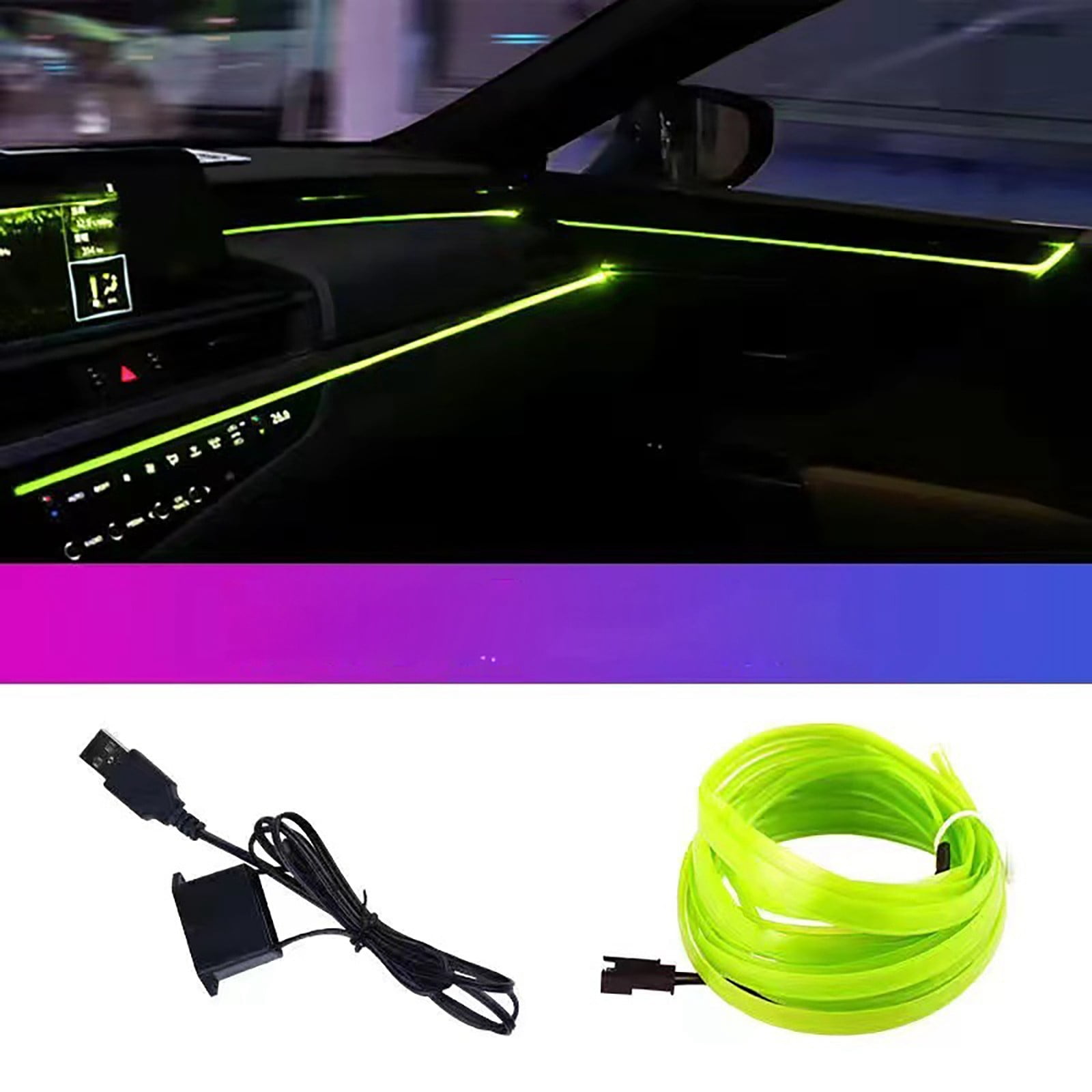 EL Wire Interior Car Neon Light Kit USB Powered Electroluminescent ...