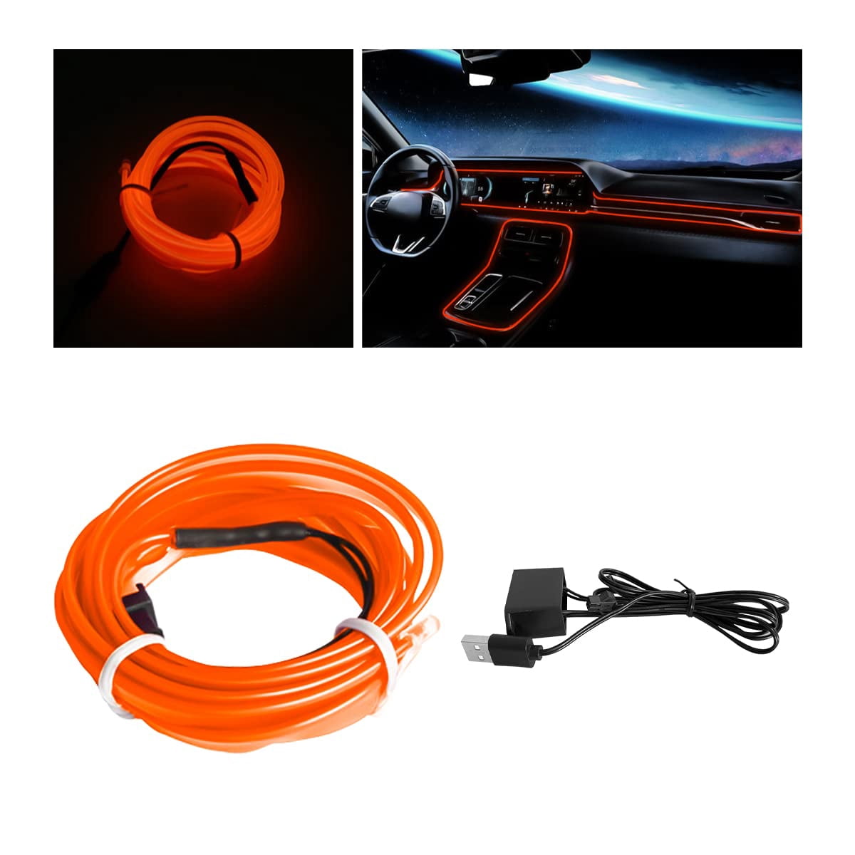 EL Wire Interior Car SSF20 LED Strip Lights, USB 5V Neon Light with 6mm ...
