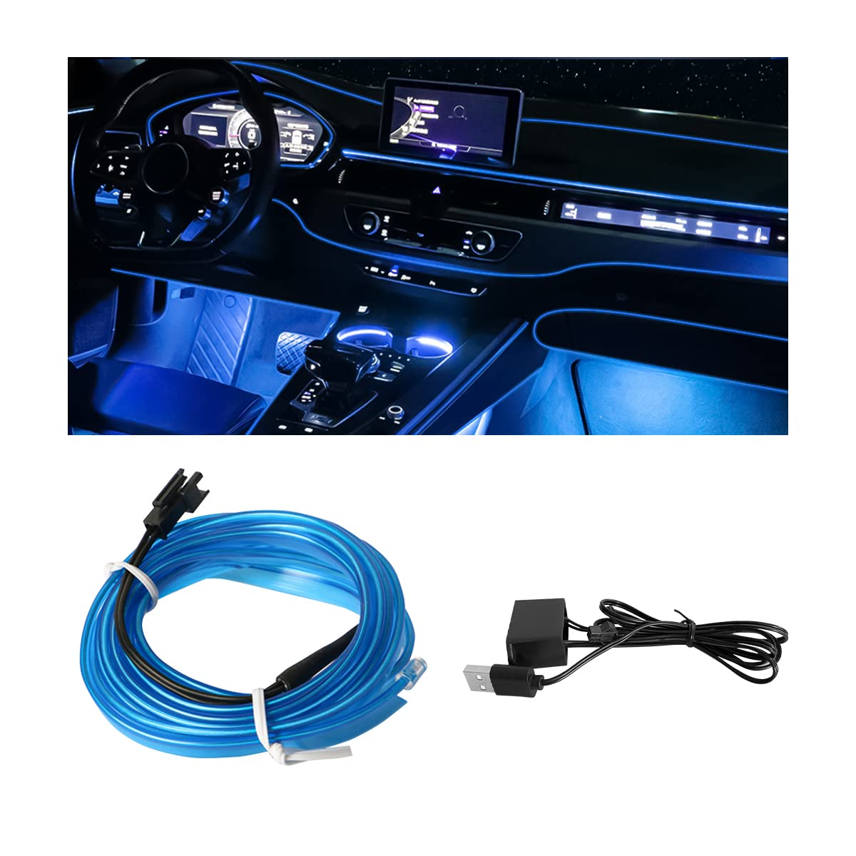 EL Wire Interior Car YPF5 LED Strip Lights, 16FT 5V Neon Light with 6mm ...