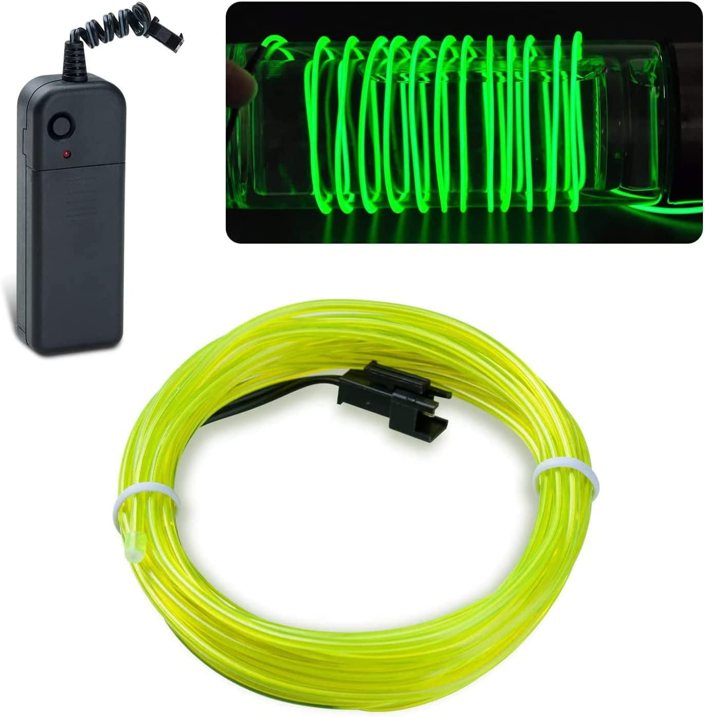 EL Wire Lime Green, 3.3ft/1m Portable Battery Pack Neon Lights Strip ...