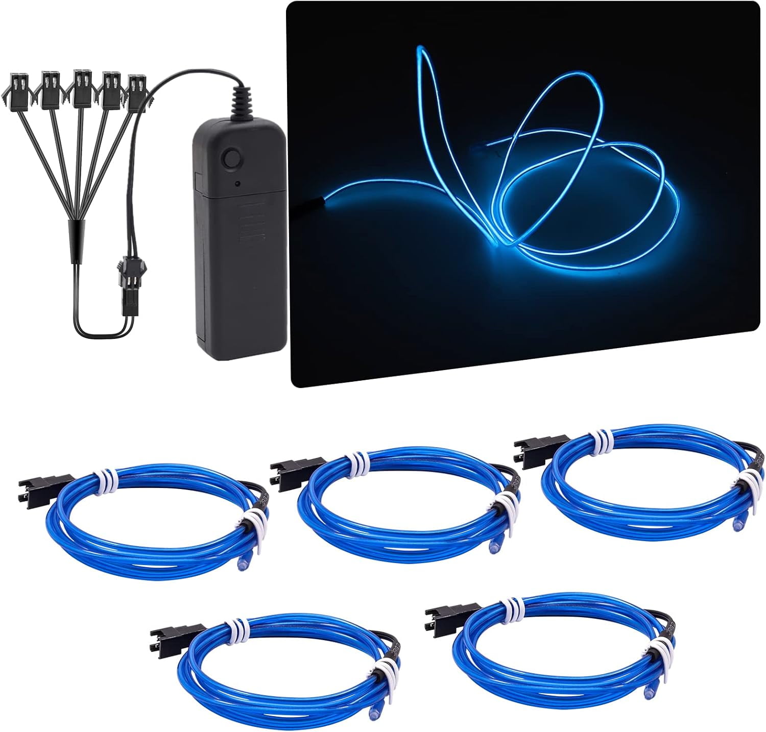 EL Wire Neon Lights, 5 in 1(3.28Ft Each) Electroluminescent EL Wires ...