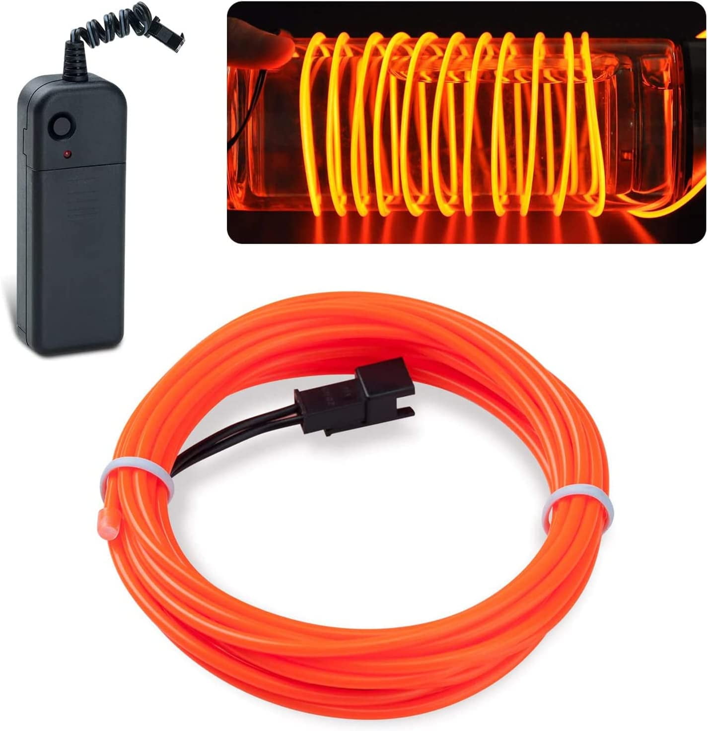 EL Wire Orange, 6.6ft/2m Portable Battery Pack Neon Lights Strip 360 ...