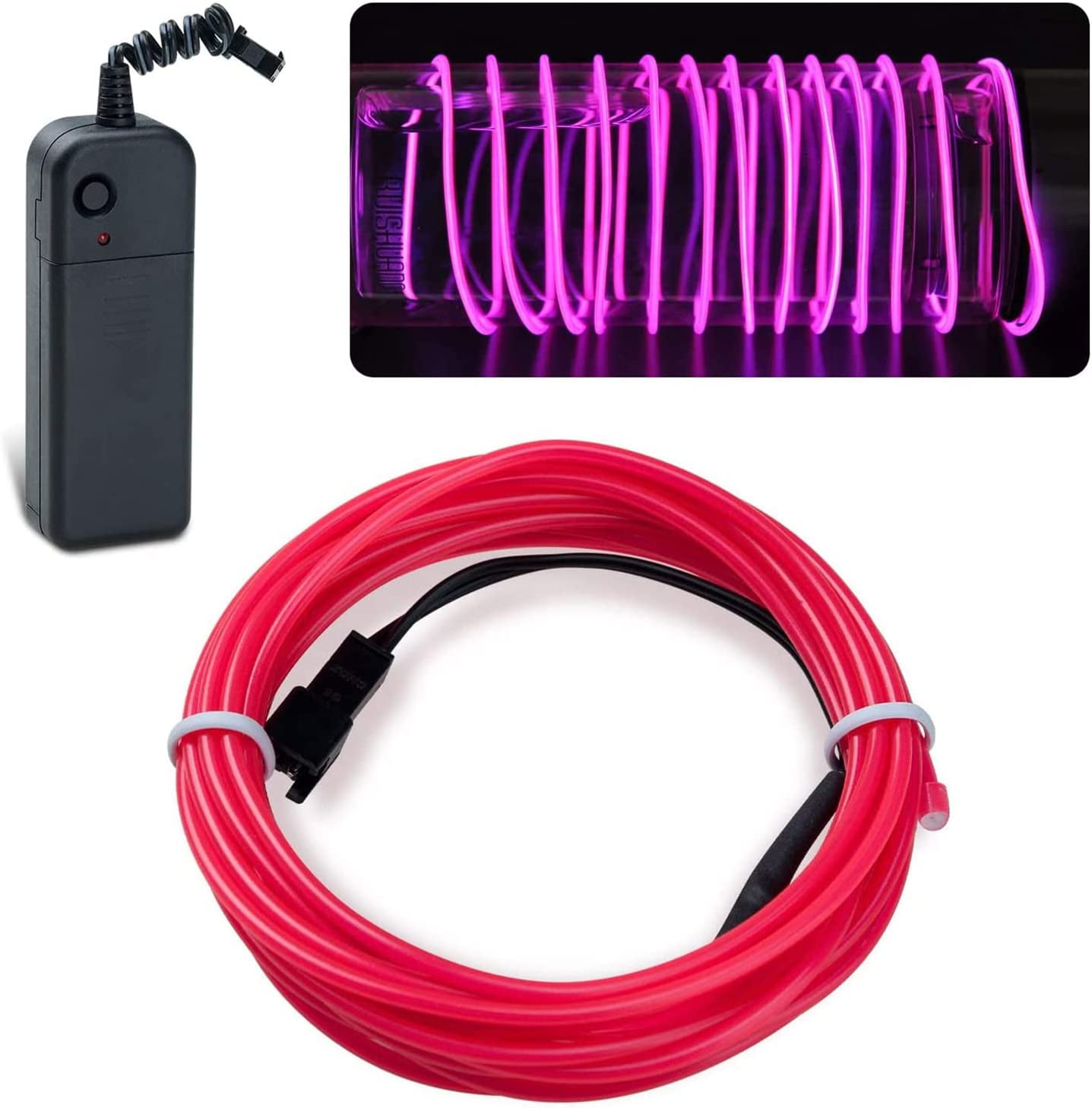 EL Wire Pink, 16.4ft/5m Portable Battery Pack Neon Lights Strip 360 ...
