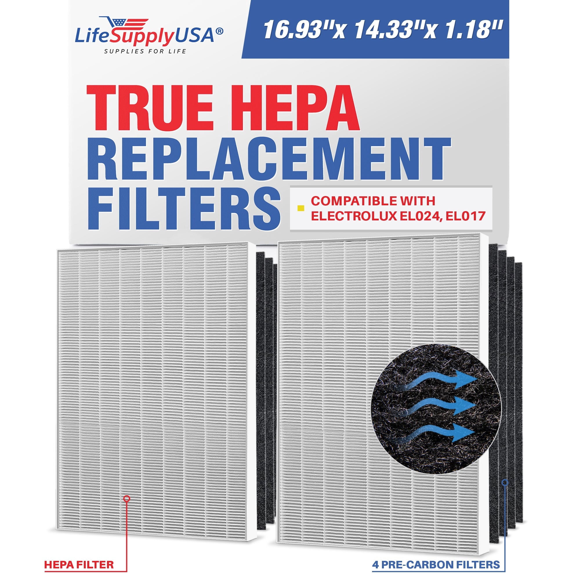EL024 Replacement Filter Set 2 True HEPA + 8 Carbon Pre-Filters ...