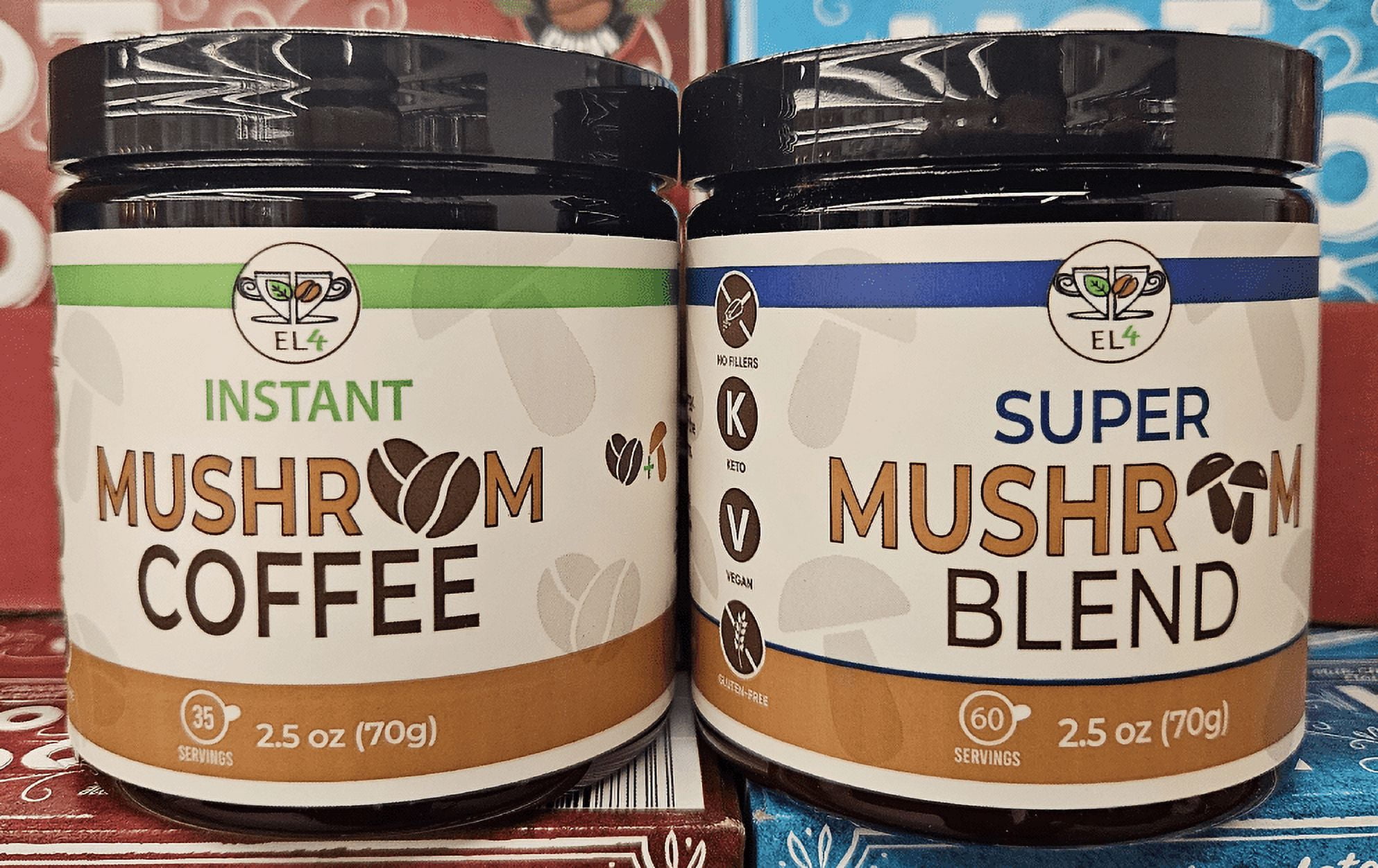 EL4 Instant Mushroom Coffee & Super Mushroom Blend 2.5oz 70g (2 Cans) - Walmart.com