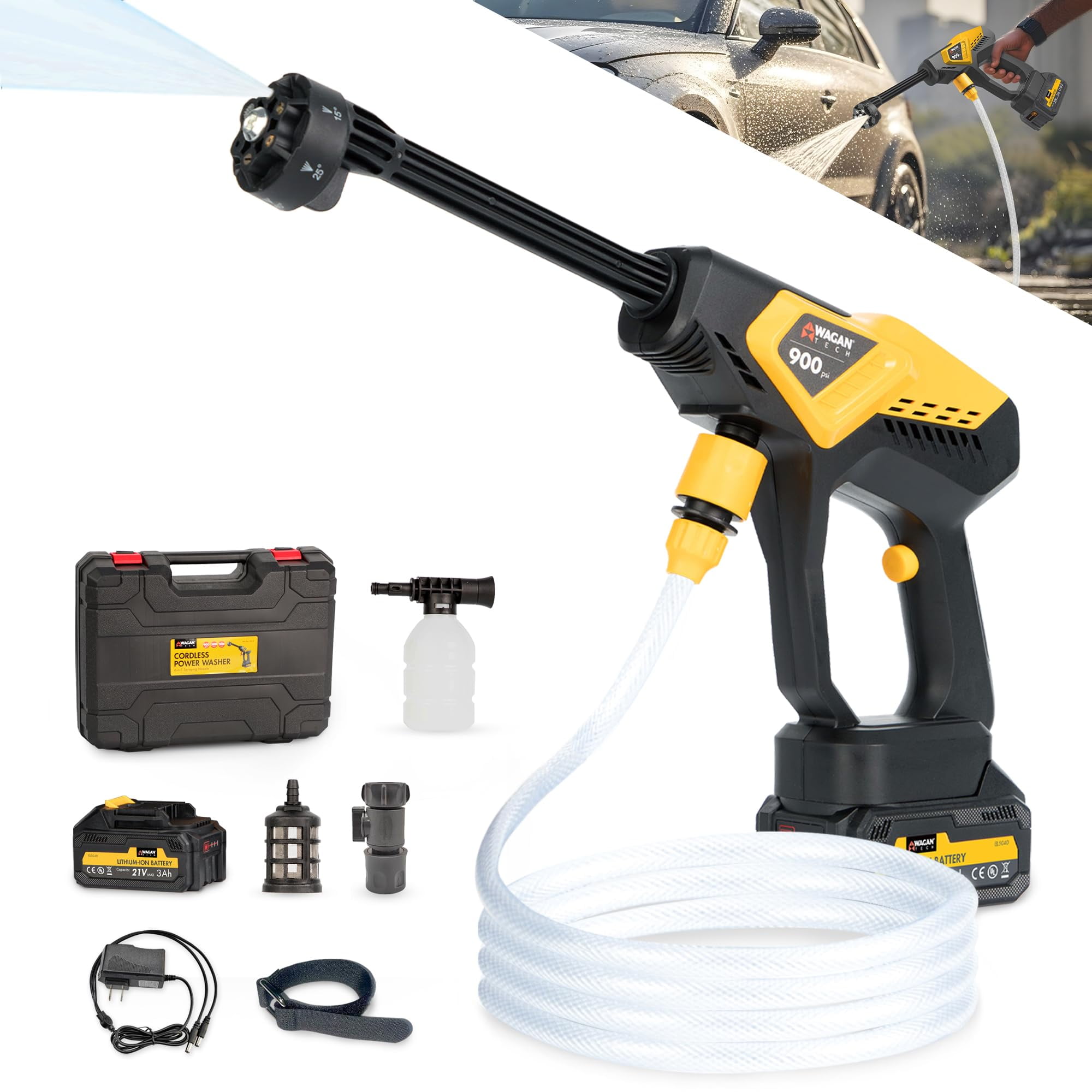 EL6312 Cordless Power Pressure Washer with 6-in-1 Long Nozzle 970PSI ...