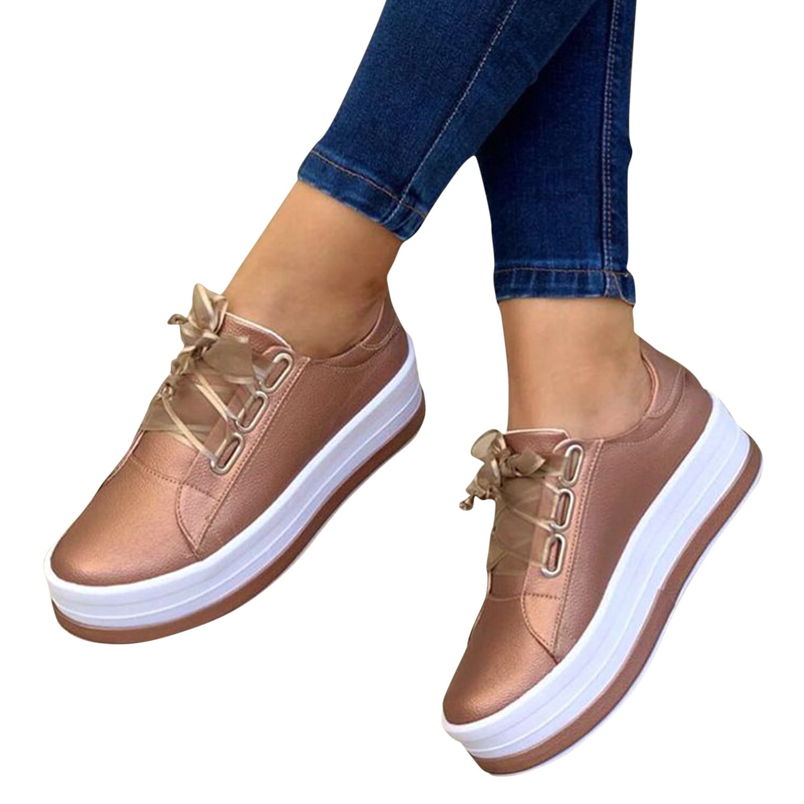 Kukoosong Platform Sneakers for Women Fashion Round Toe Thick Heels ...