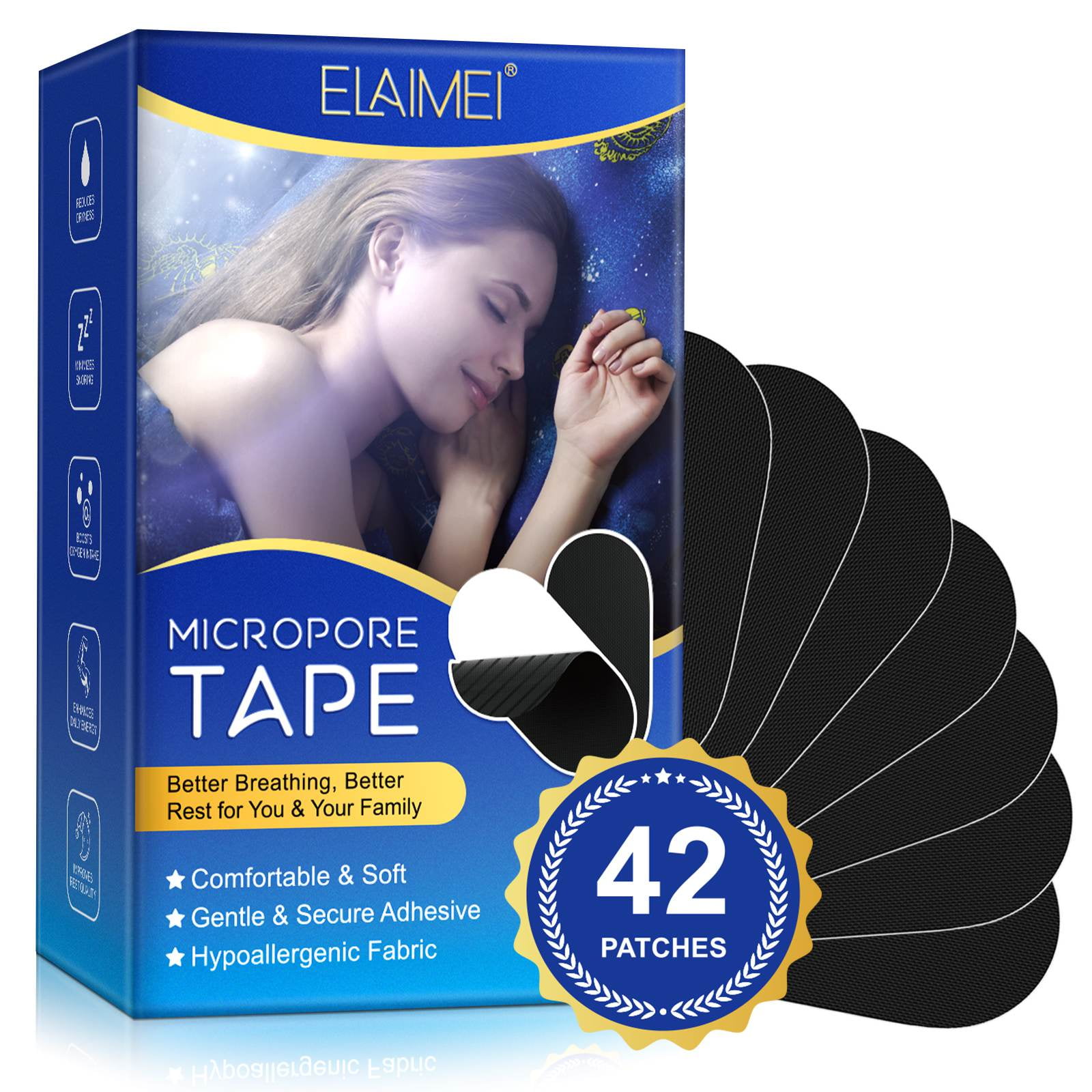 ELAIMEI Micropore Tape for Sleeping, Premium Tape Comfort Tape 42 Patches, Pain Free Removal ...