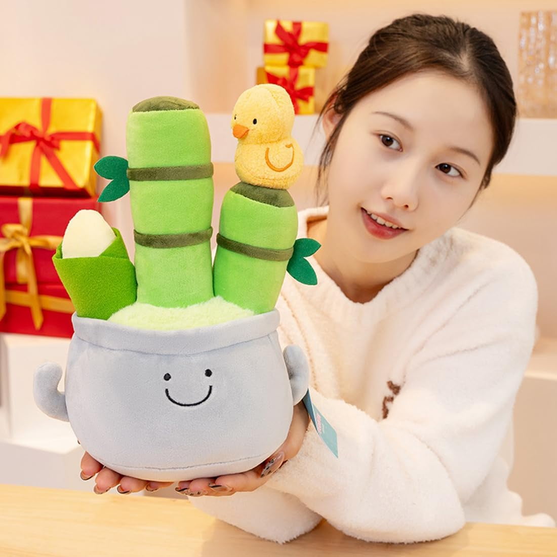 ELAINREN Lifelike Lucky Bamboo Plant Plush Toy,Cute Bamboo Tree Doll ...