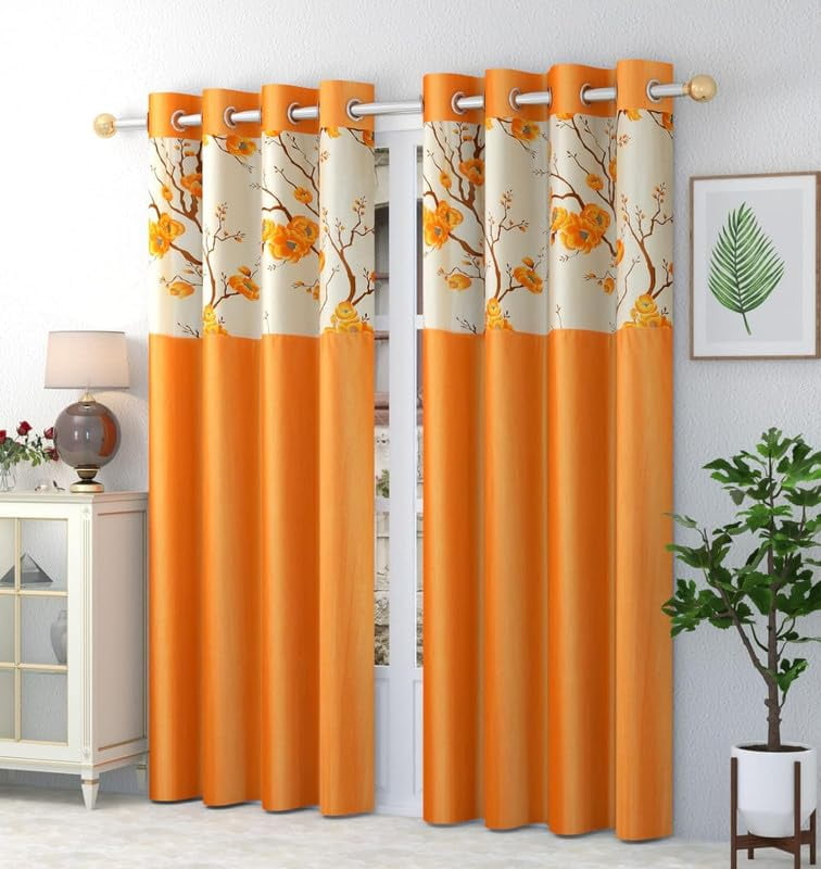 ELAM DECOR Flower Printed Patch Style Room Darkening Door Eyelet ...