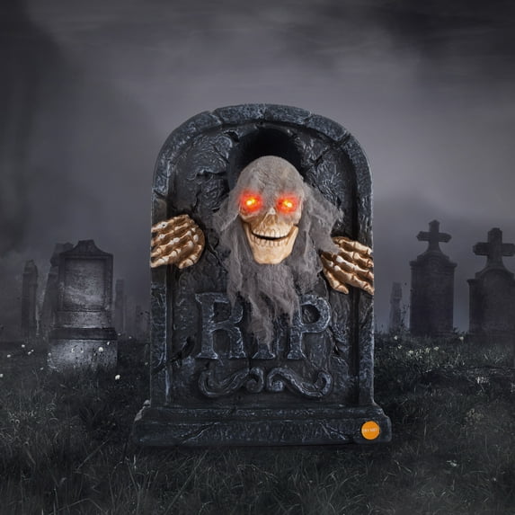 ELAMAS Halloween Animated Zombie Tombstone - Animatronic Skeleton ...
