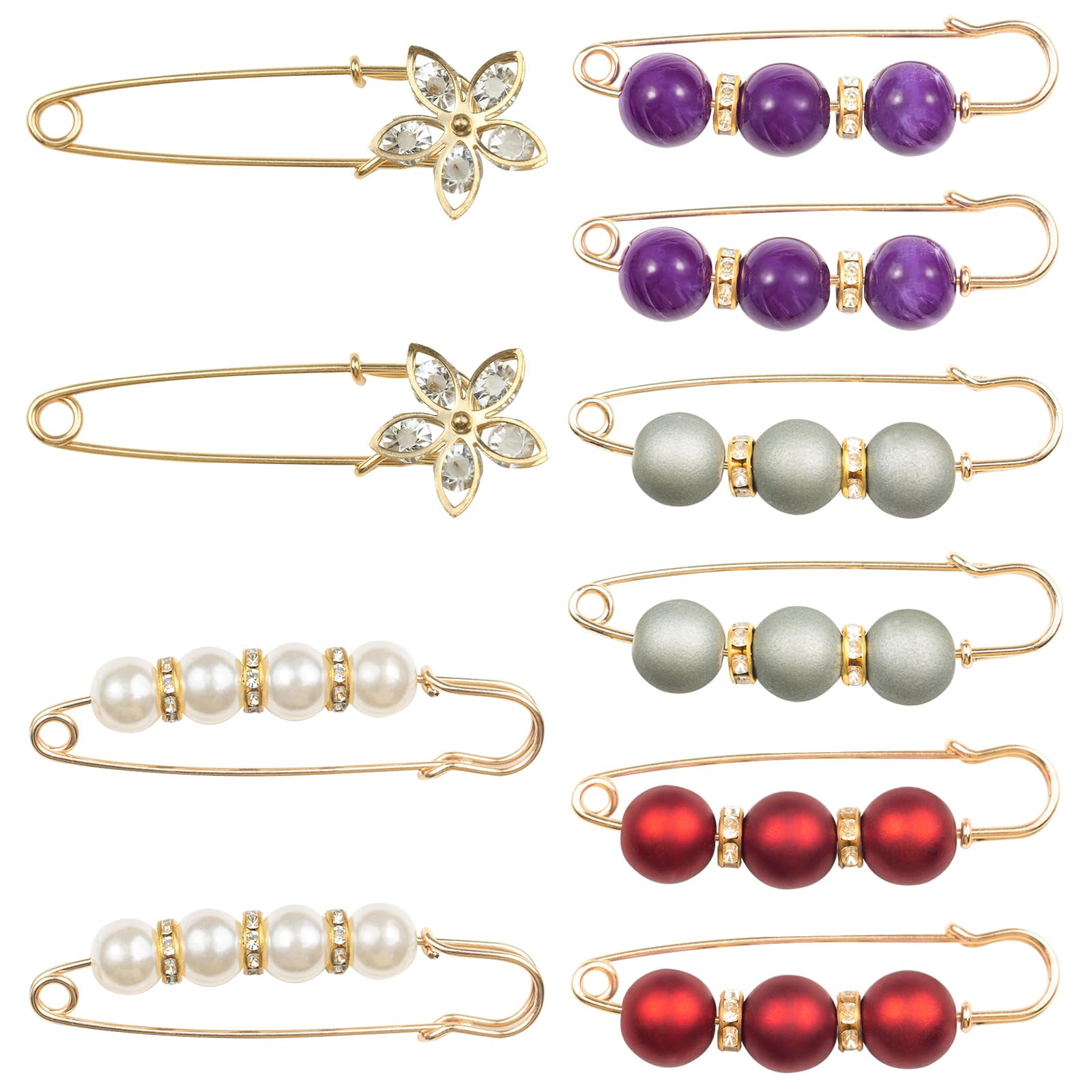 ELANE 10 PCS Pearl Brooch,Decorative Safety Pins,Brooch Pins for Women ...