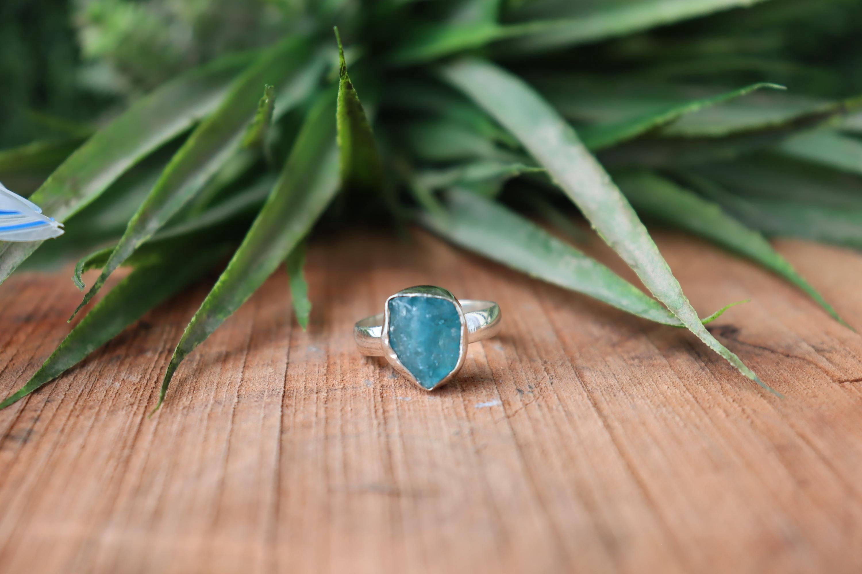 ELANZAA JEWELS- Aquamarine Ring - Natural Raw Stone, Sterling Silver ...