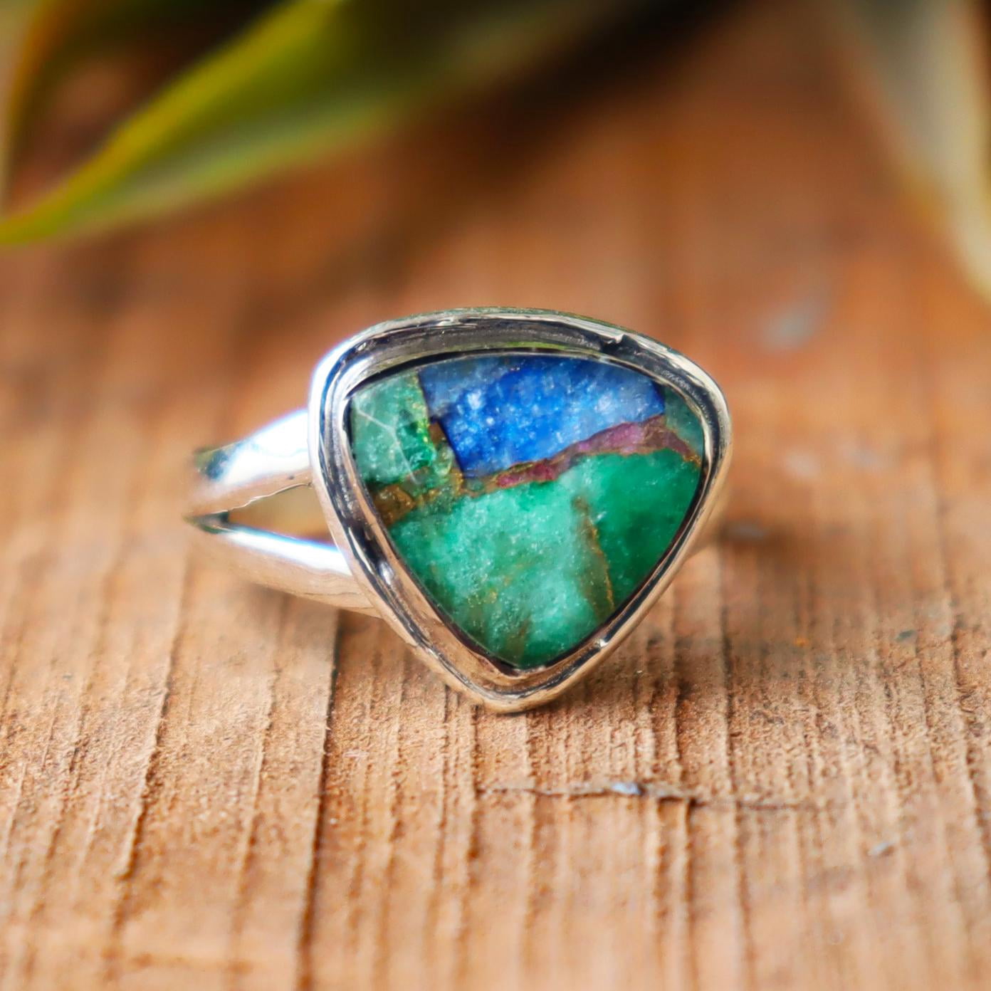 ELANZAA JEWELS- Azurite Malachite Ring | Artisan Crafted 925 Sterling ...
