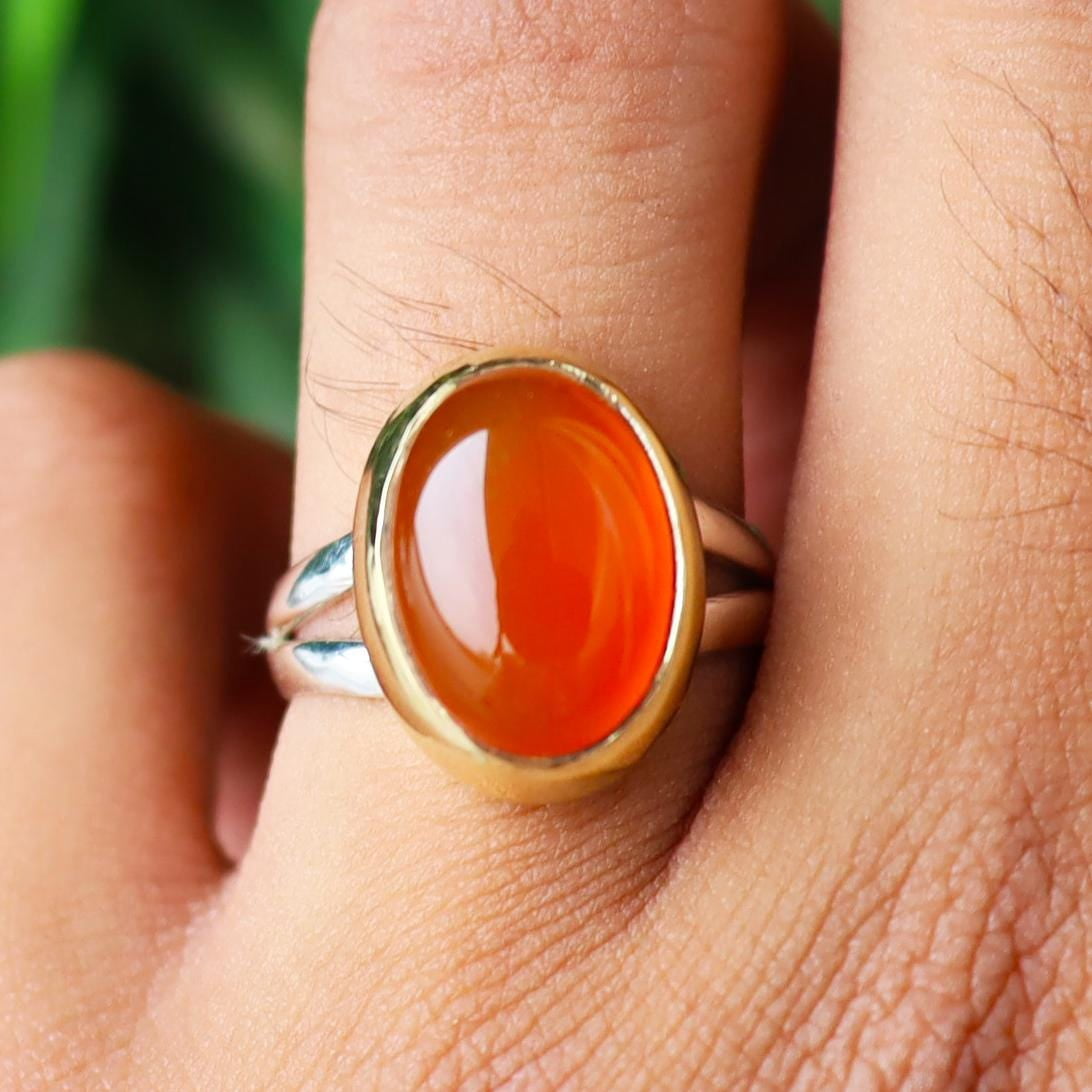 ELANZAA JEWELS- Carnelian Gemstone Ring Oval Cut Vibrant Orange Healing ...