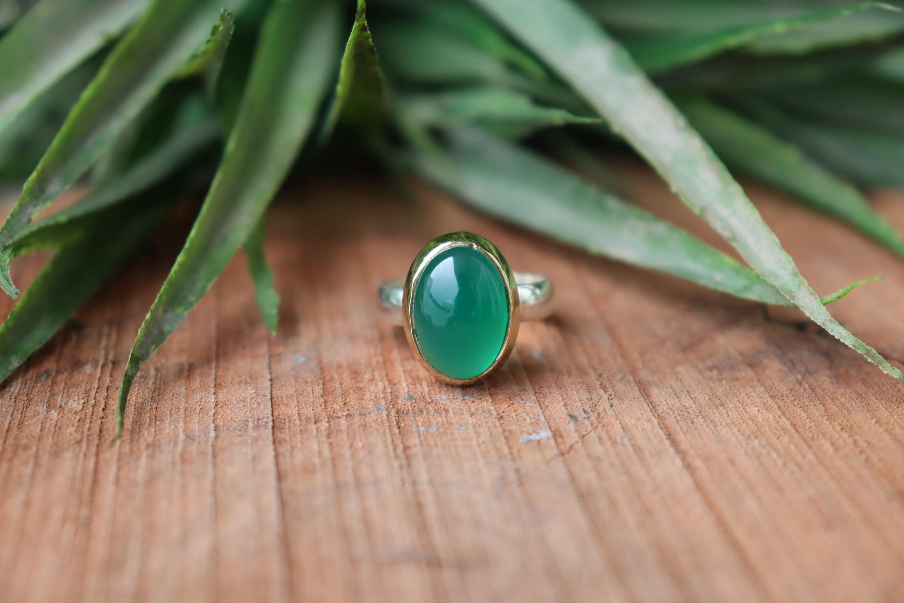 ELANZAA JEWELS- Green Onyx Ring Adjustable 925 Sterling Silver Oval Cut ...