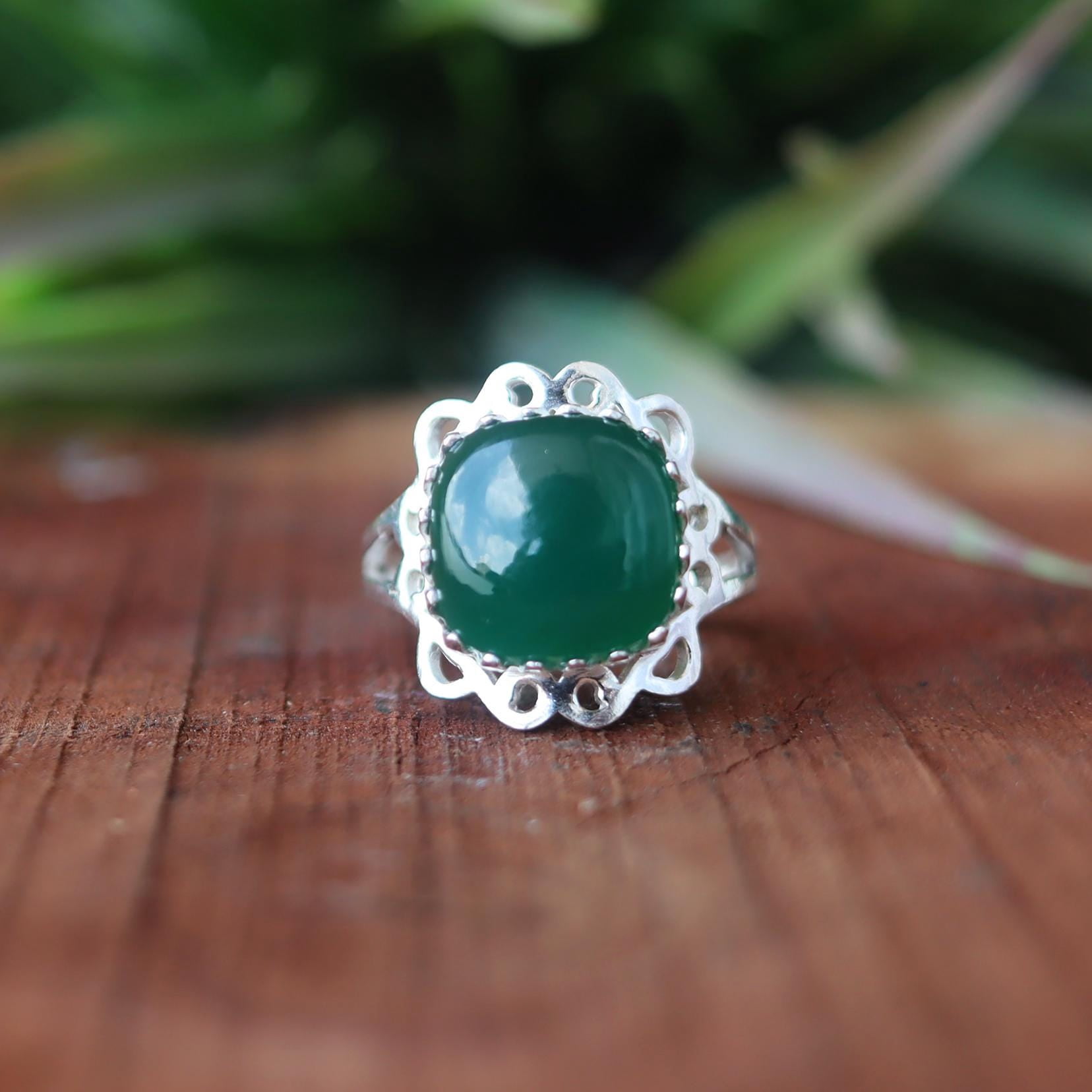 ELANZAA JEWELS- Green Onyx Ring - Handmade Silver 925 Bohemian Wide ...