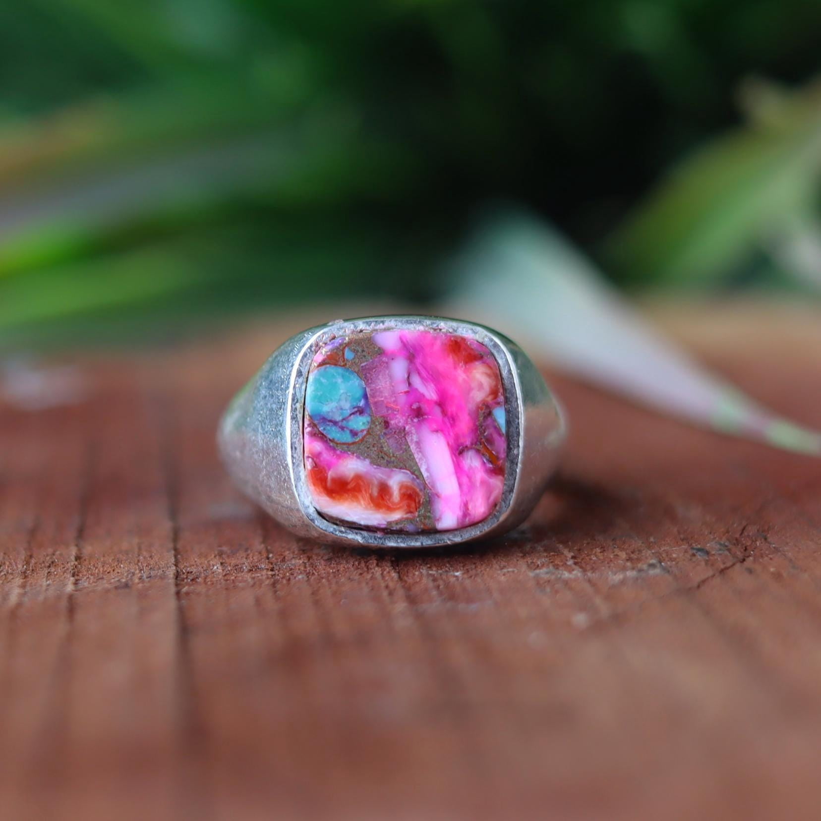 ELANZAA JEWELS- Men's Signet Ring With Pink Dahlia Turquoise Stone ...