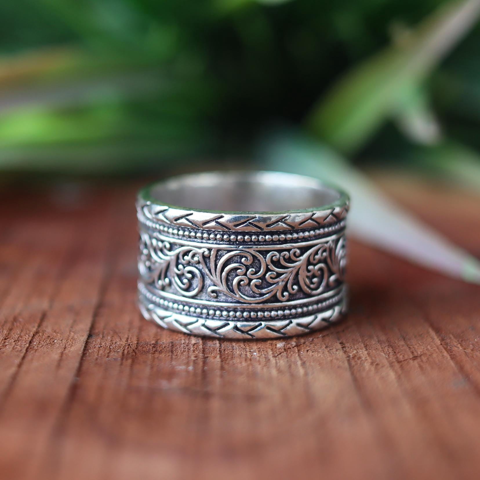 ELANZAA JEWELS- Oxidized Silver Ring Wide Band 925 Sterling Silver ...