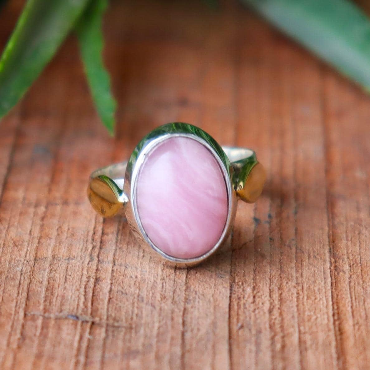 ELANZAA JEWELS- Pink Opal Ring Adjustable 925 Sterling Silver Band With ...