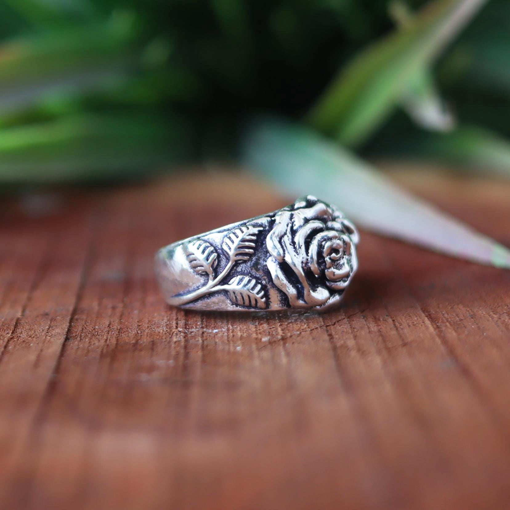 ELANZAA JEWELS- Rose Flower Ring Adjustable Sterling Silver Band ...