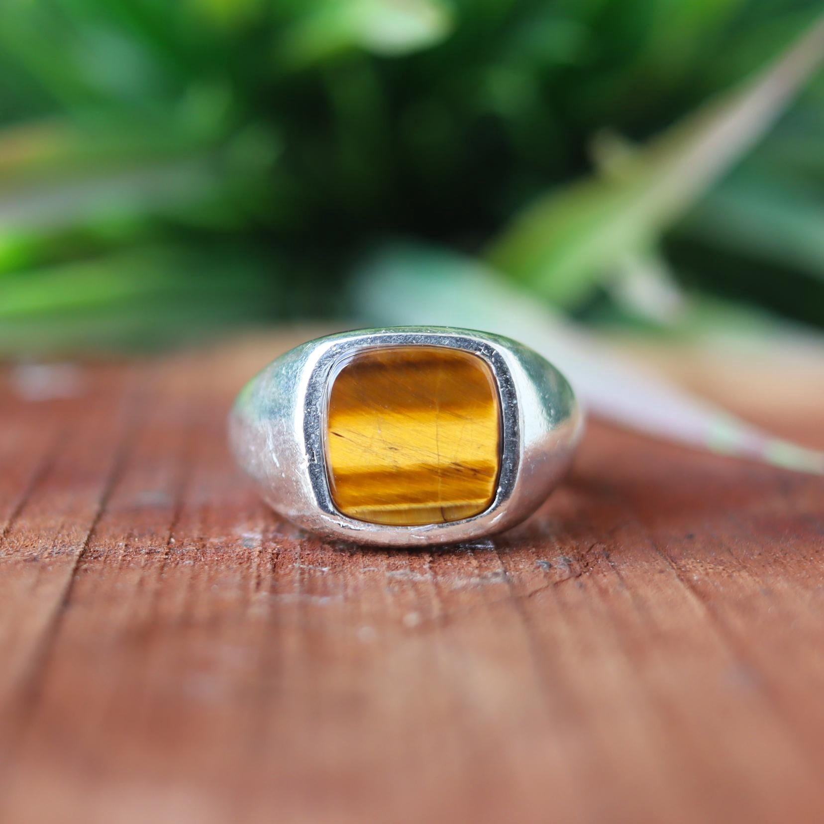 ELANZAA JEWELS- Tiger Eye Ring Artisan Sterling Silver Wide Band Boho ...