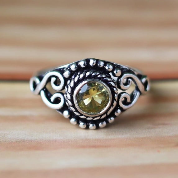 ELANZAA JEWELS- Yellow Citrine Ring Adjustable Silver Band Boho ...