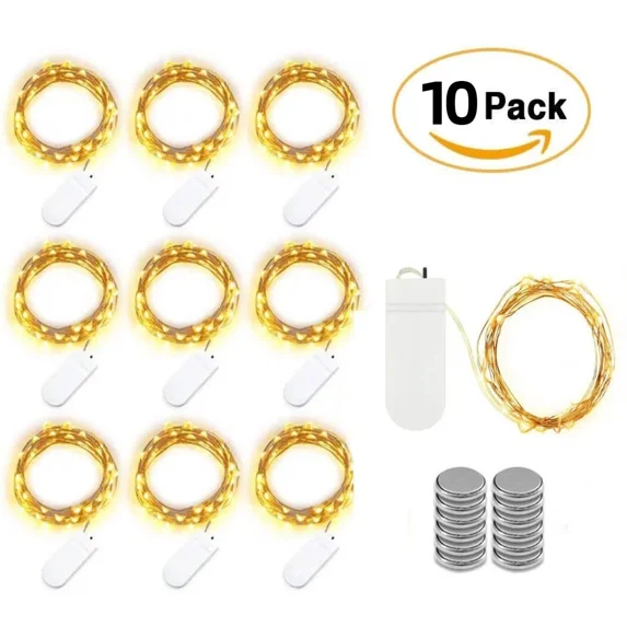 ELARA- 10 Pack 6.6Ft 20 Leds Battery Operated Mini Led Copper Wire ...