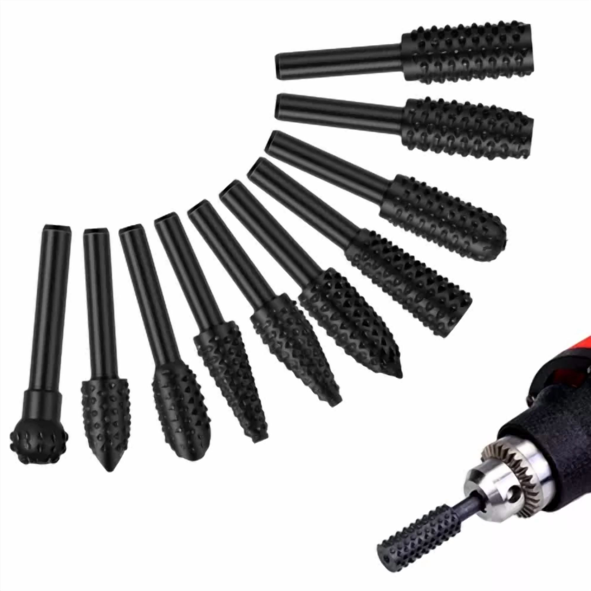 ELARA- 10Pcs Rotary Burr File Bits 1/4" Shank Wood Carving Rotary Rasp ...