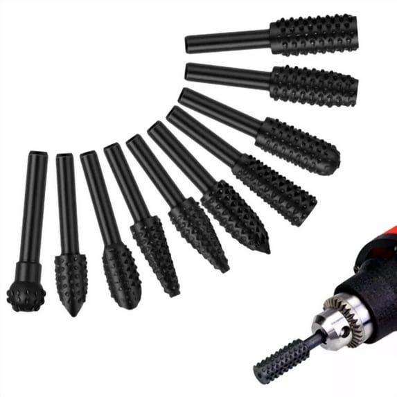 ELARA- 10Pcs Rotary Burr File Bits 1/4" Shank Wood Carving Rotary Rasp ...