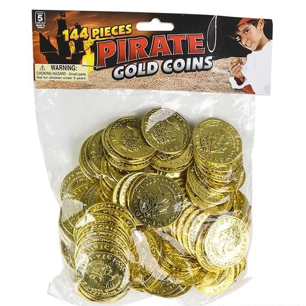 ELARA- 144 Plastic Gold Coins Pirate Treasure Chest Play Money Birthday ...