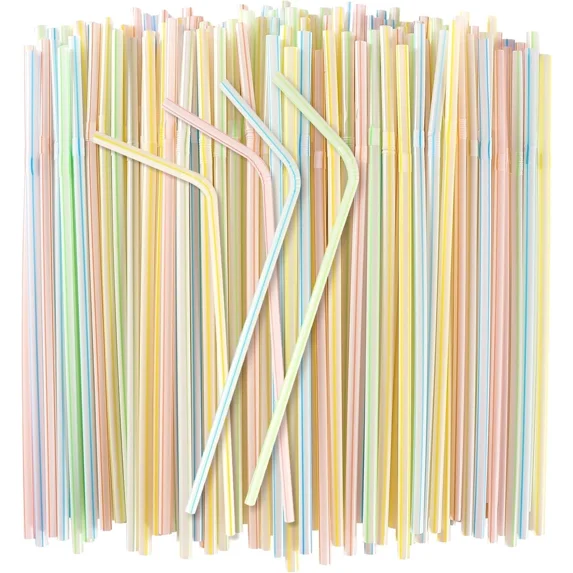 ELARA- 150Pcs Disposable Plastic Drinking Straws - Long Flexible Straws ...