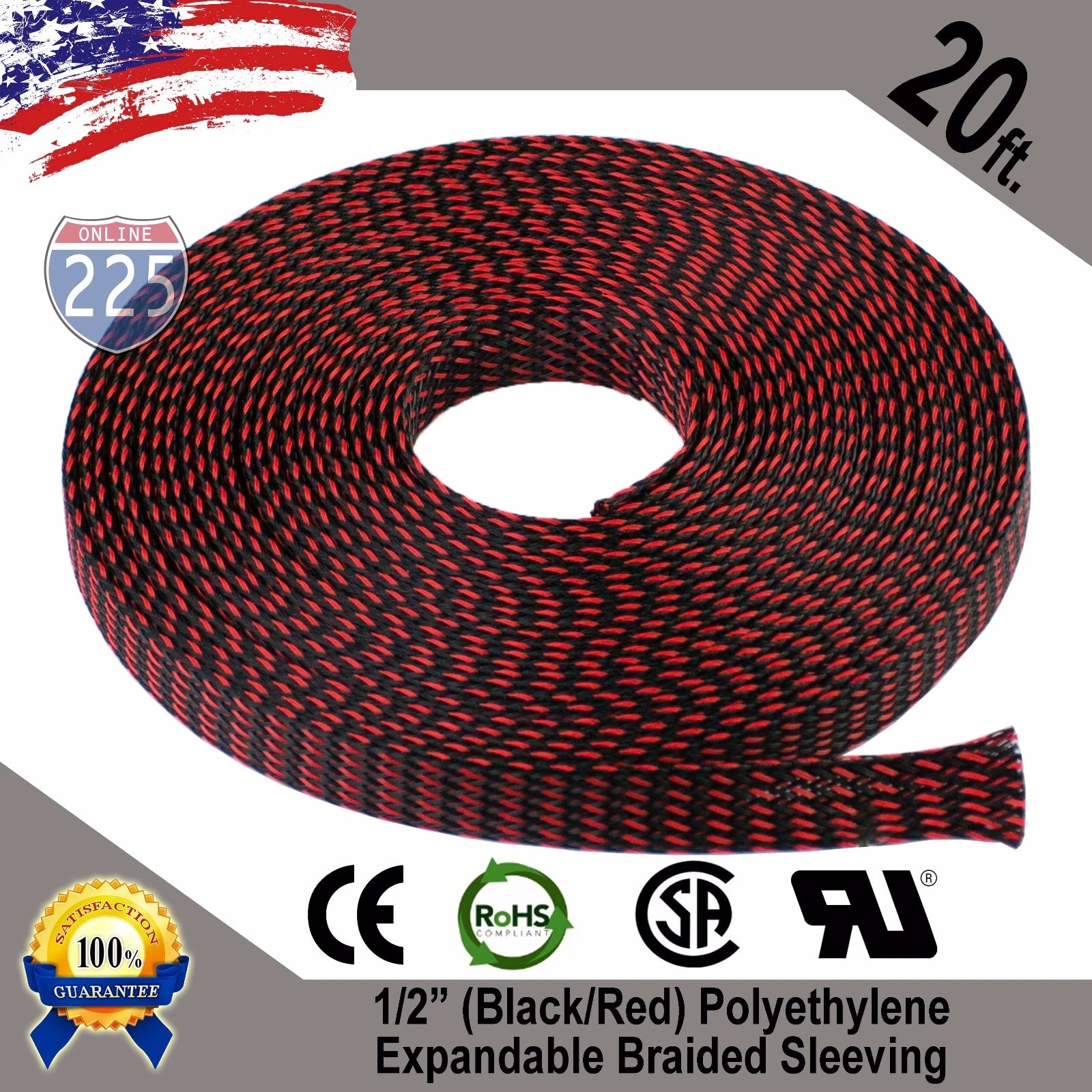 ELARA- 20 Ft 1/2" Black Red Expandable Wire Sleeving Sheathing Braided ...