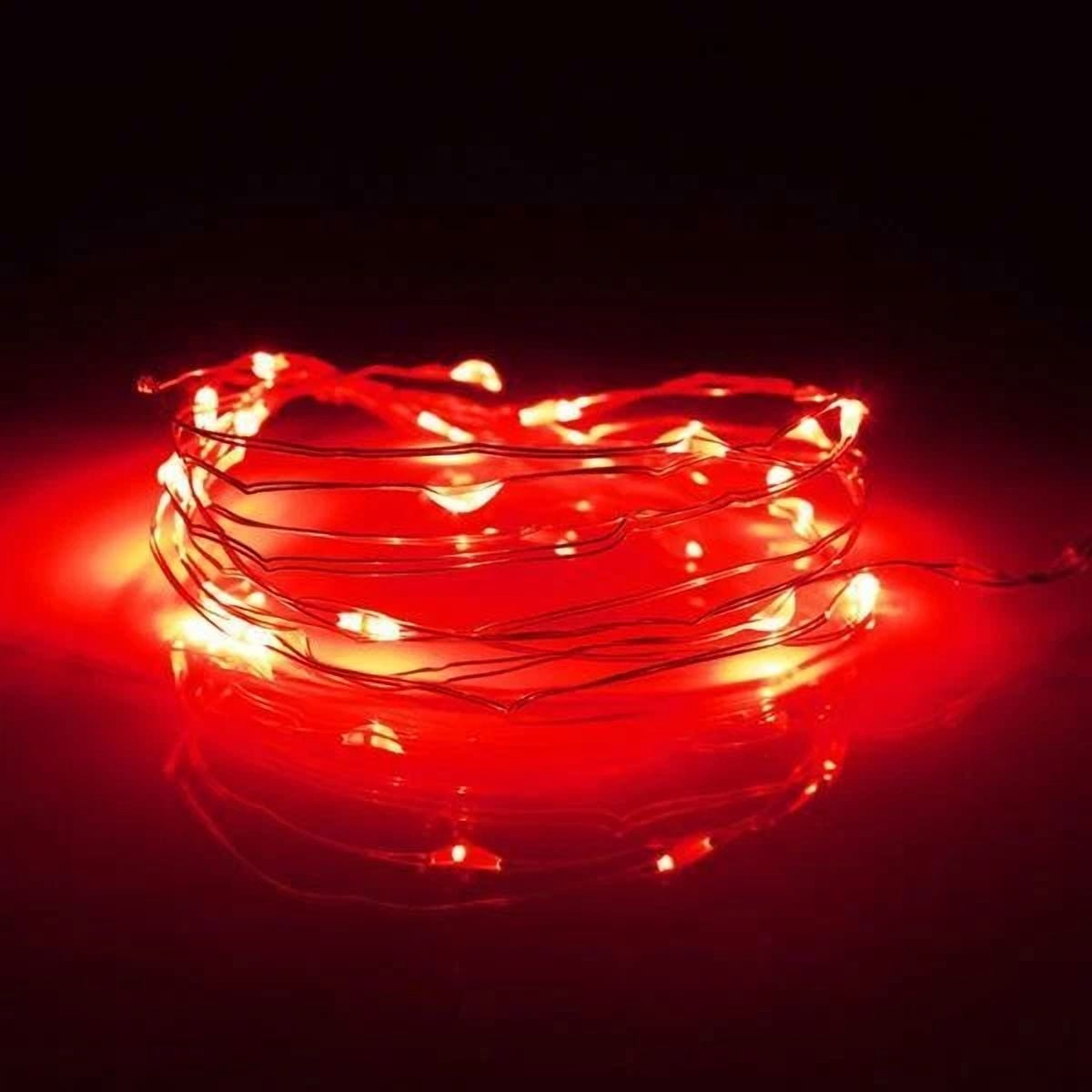 ELARA- 20 Red Led Fairy String Lights, Wire (6Ft, Battery Operated ...