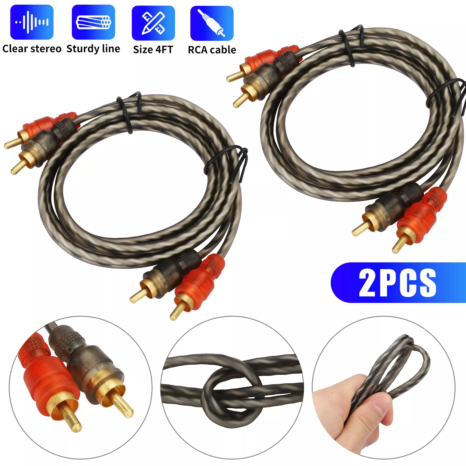 ELARA- 2X Rca 2 Channel Audio Cable Cord L/R Male Plug 4Ft Shielded ...