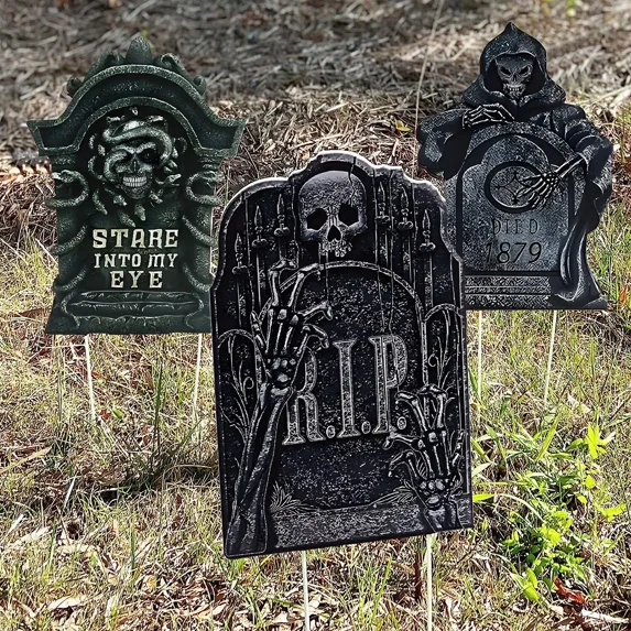 ELARA- 3 Pcs Halloween Tombstone Gravestone Decor Graveyard Headstone ...