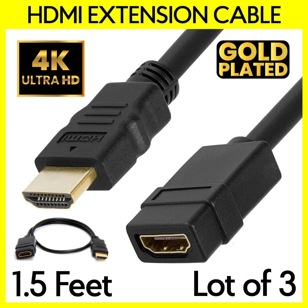 ELARA- 3X Hdmi Extension Cable Hdmi Cable Extender 1.5 Ft Cord 4K 1080P ...