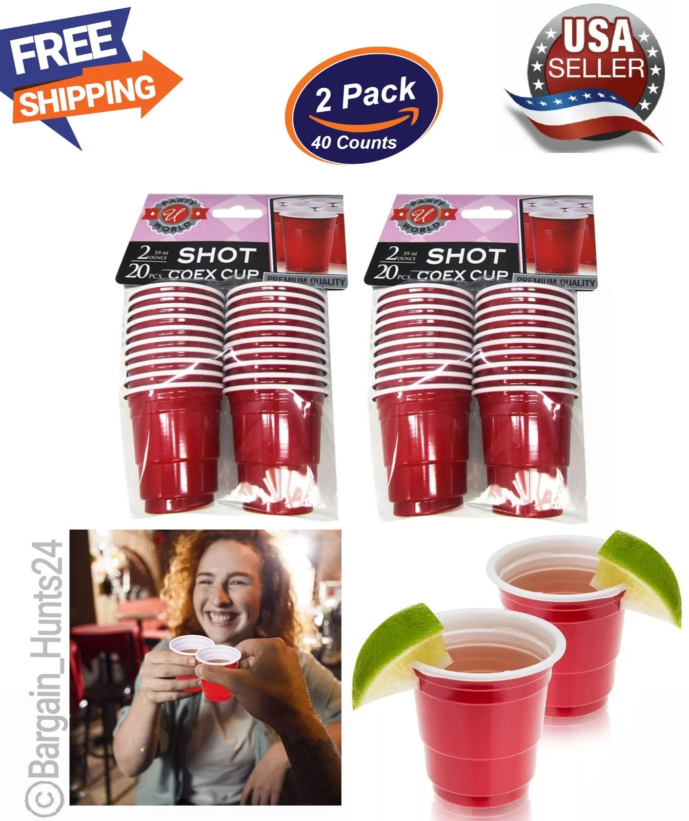 ELARA- 40Ct. Mini Red Cups 2Oz Plastic Shot Glasses Drink Party ...