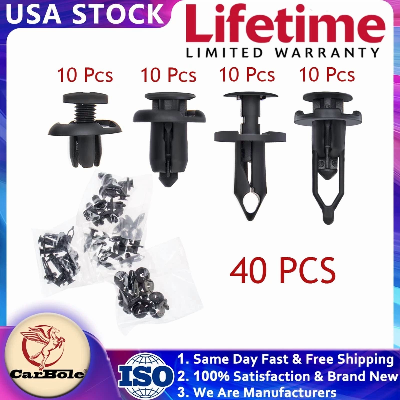 ELARA- 40Pcs Car Push Retainer Pin Body Bumper Rivet Trim Moulding Clip ...