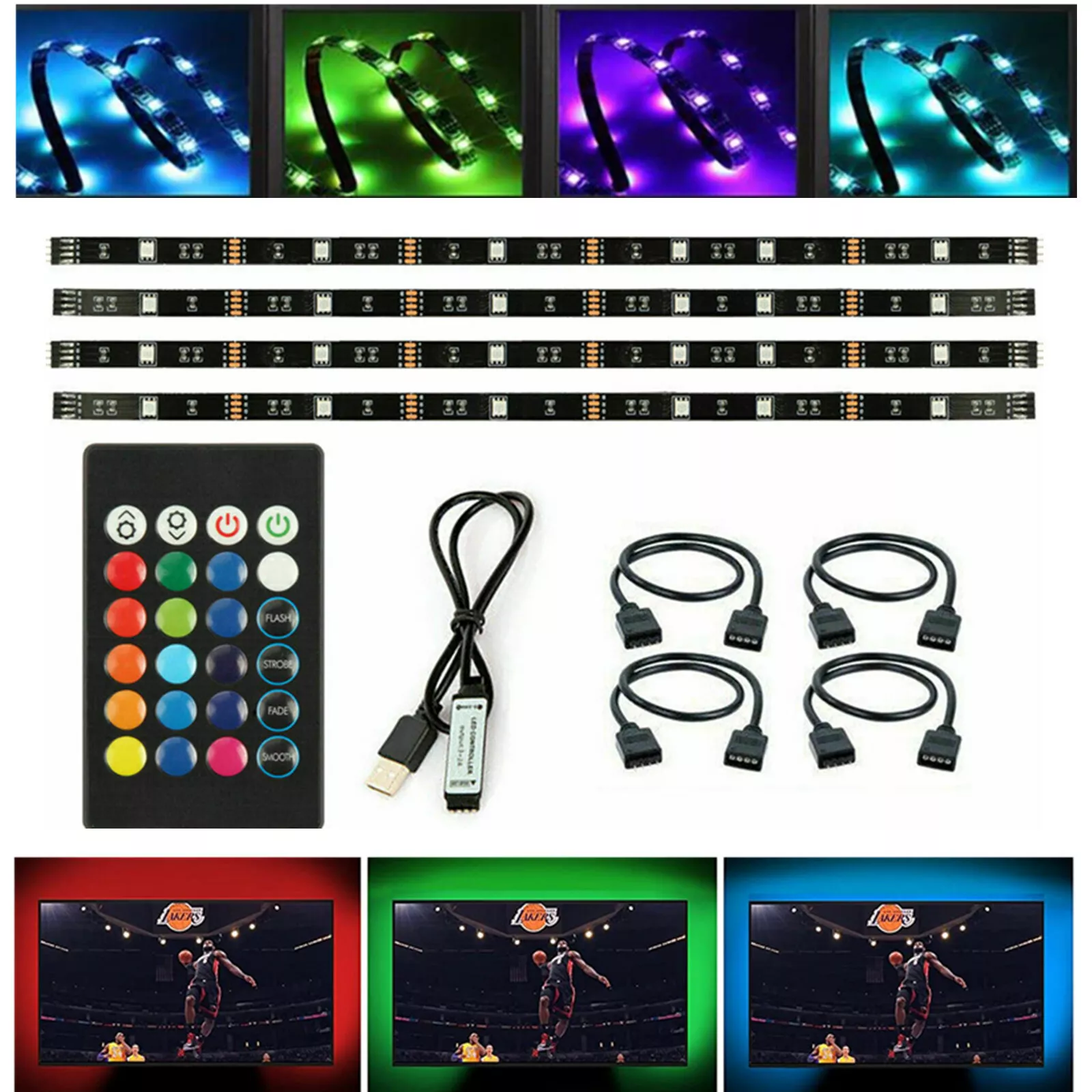 ELARA- 4X Led Tv Backlight Usb Powered For 24-60 Inch 5050 Rgb Strip ...