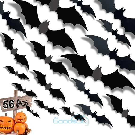 ELARA- 56Pcs Halloween 3D Realistic Bats Stickers Scary Decals Wall ...